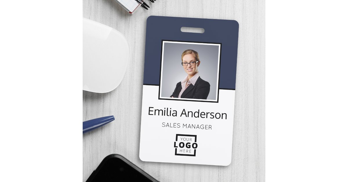 Custom Business Logo Basic Barcode Employee Photo Badge | Zazzle
