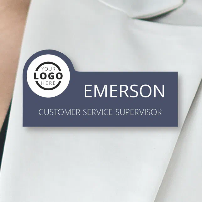 Custom Business Logo Basic Employee Blue Name Tag | Zazzle