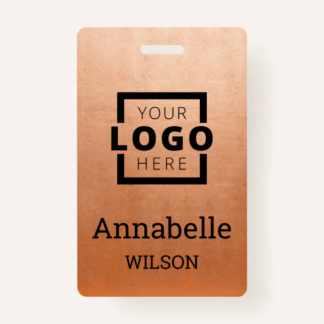 Custom Business Logo Basic Employee Name Copper Badge | Zazzle