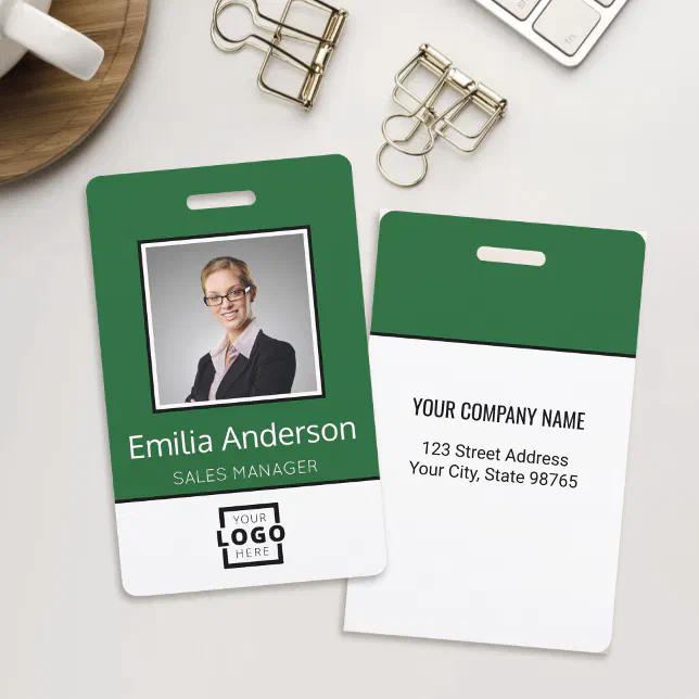 Custom Business Logo Basic Employee Name Photo Badge | Zazzle