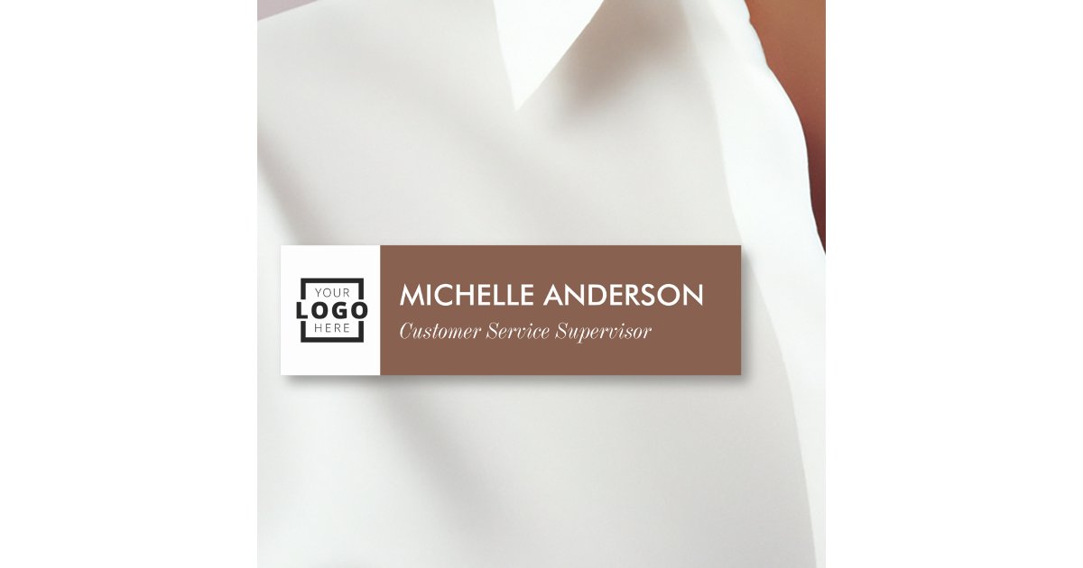 Custom Business Logo Basic Employee Staff Brown Name Tag | Zazzle