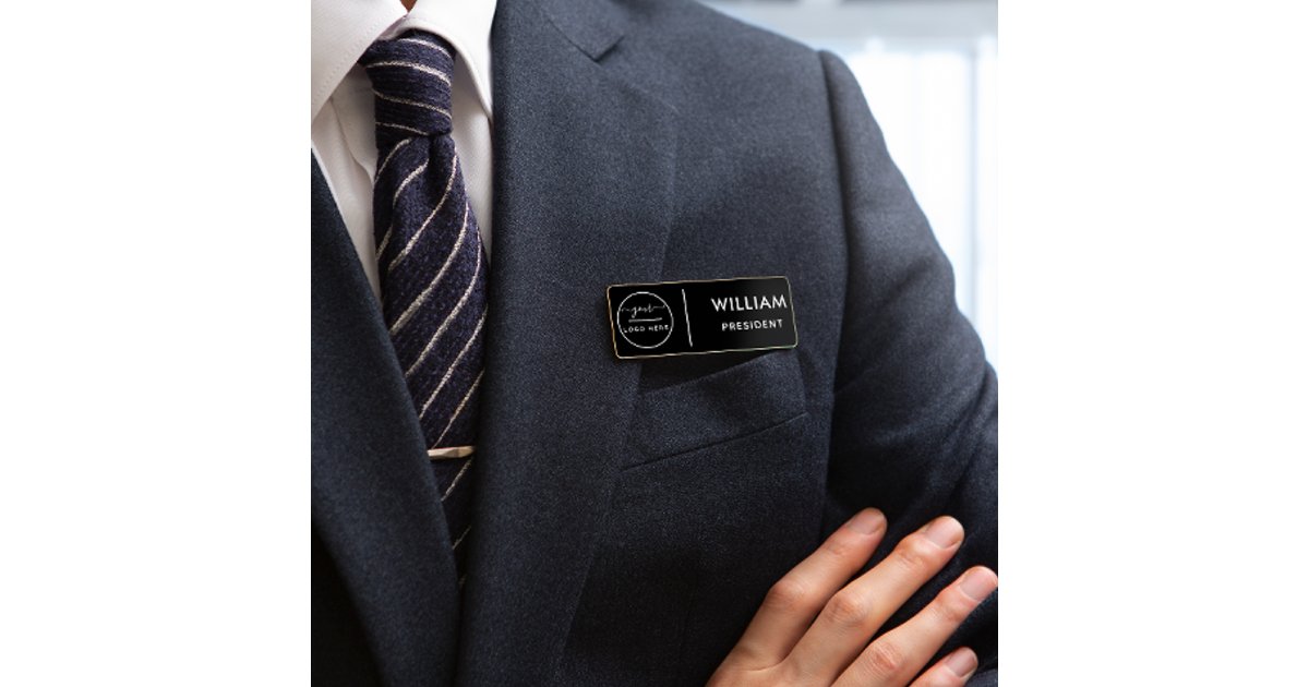 Custom Business Logo Basic Employee Staff Name Name Tag | Zazzle