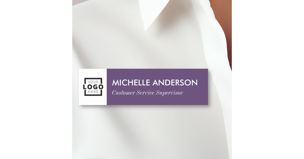 Custom Business Logo Basic Employee Staff Purple Name Tag | Zazzle