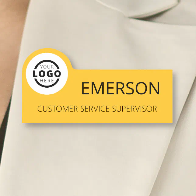 Custom Business Logo Basic Employee Yellow Name Tag | Zazzle
