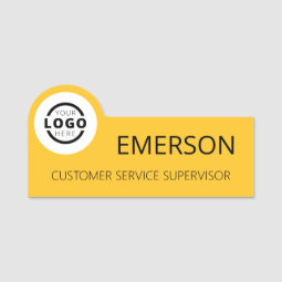 Custom Business Logo Basic Employee Yellow Name Tag | Zazzle