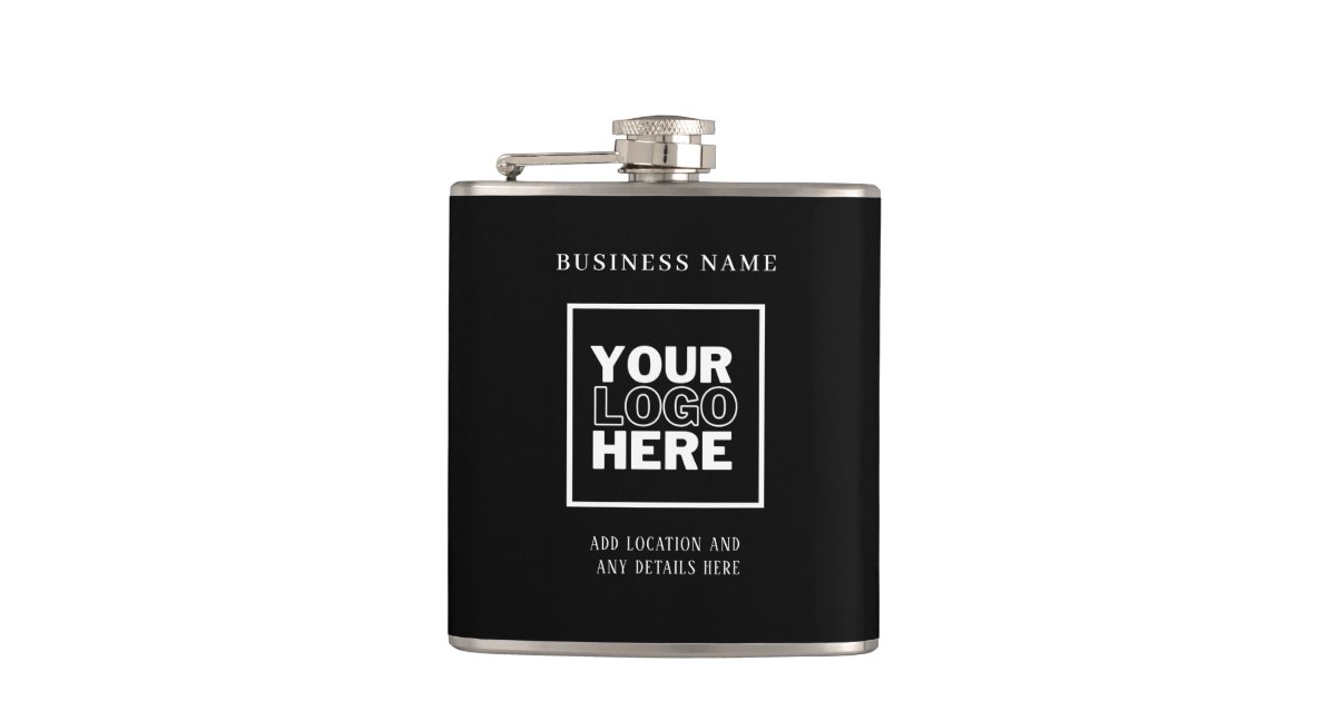 Custom Business Logo Black and White Branded Flask | Zazzle