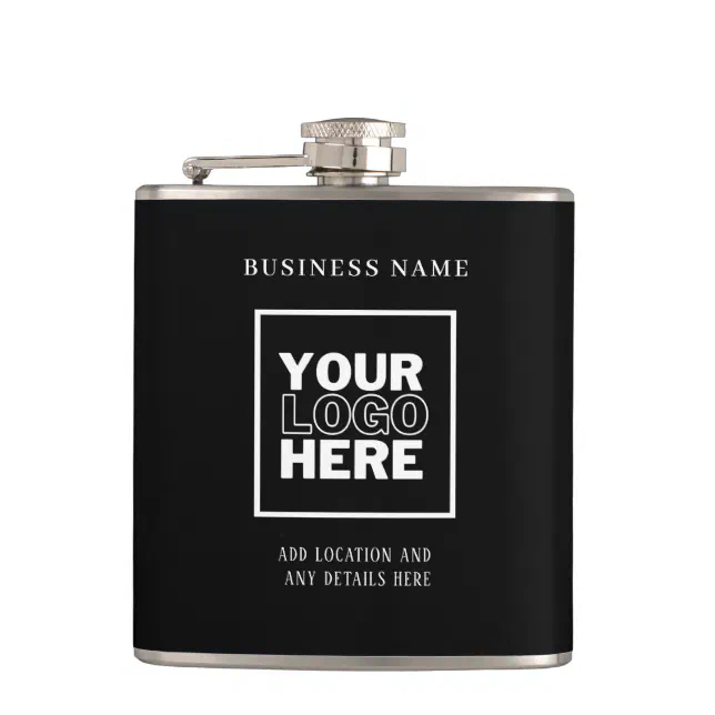 Custom Business Logo Black and White Branded Flask | Zazzle