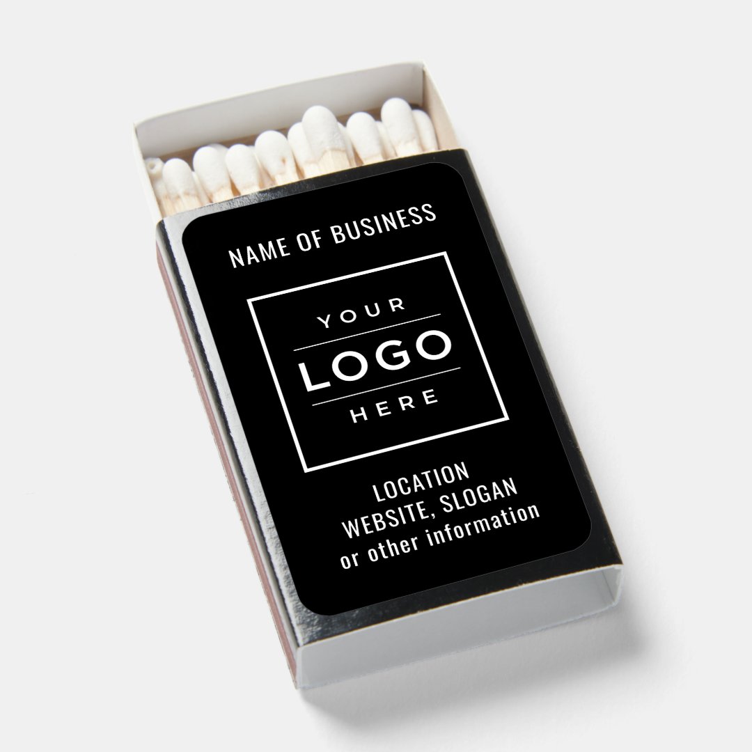 Custom Business Logo Black and White Branded Matchboxes | Zazzle