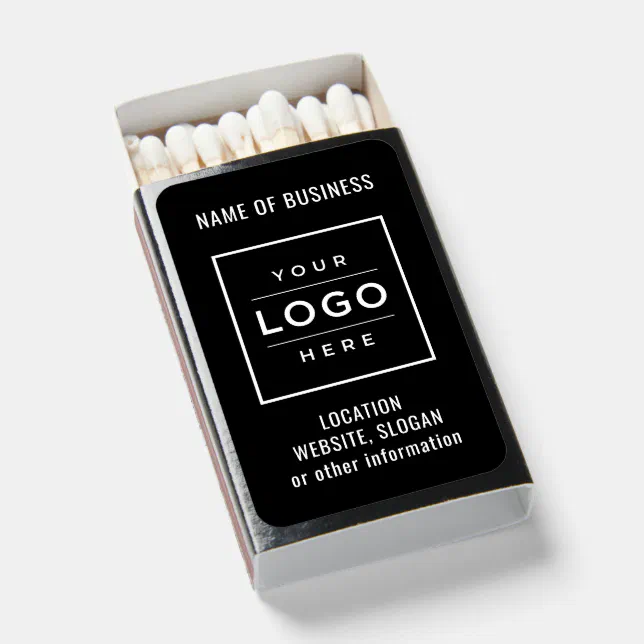 Custom Business Logo Black and White Branded Matchboxes | Zazzle