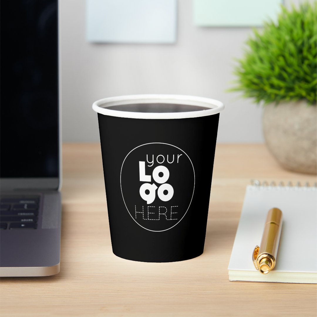 Custom Business Logo Black Disposable Paper Cup | Zazzle
