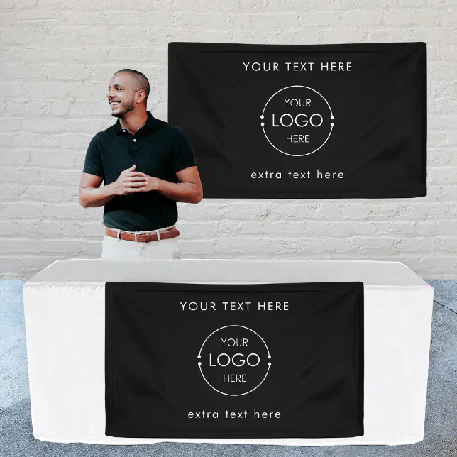 Custom Business Logo Black Hanging Banner Sign | Zazzle