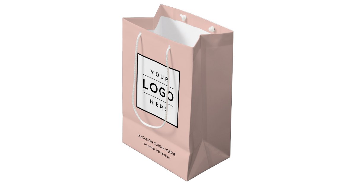 Custom Business Logo Blush Pink Branded Medium Gift Bag | Zazzle