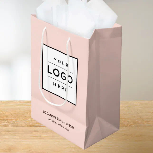Custom Business Logo Blush Pink Branded Medium Gift Bag | Zazzle