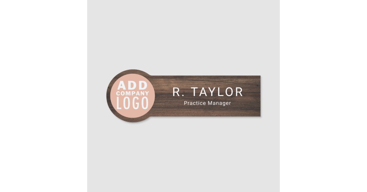 Custom Business Logo Company Manager Rustic Name Tag | Zazzle