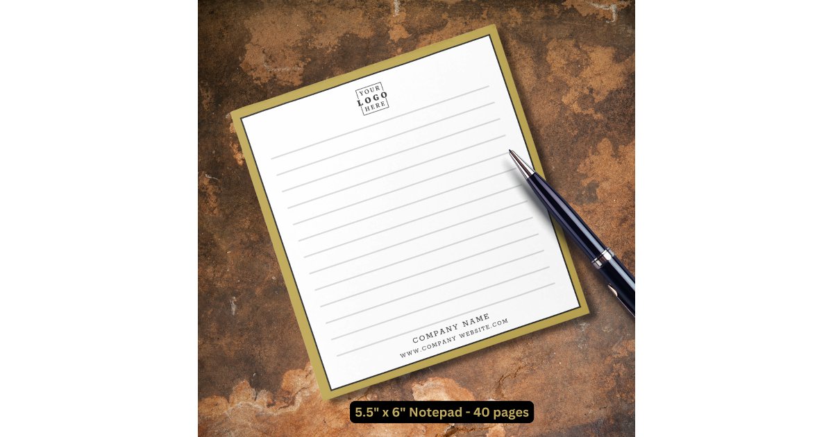 Custom Business Logo Company Name Gold Border Notepad | Zazzle