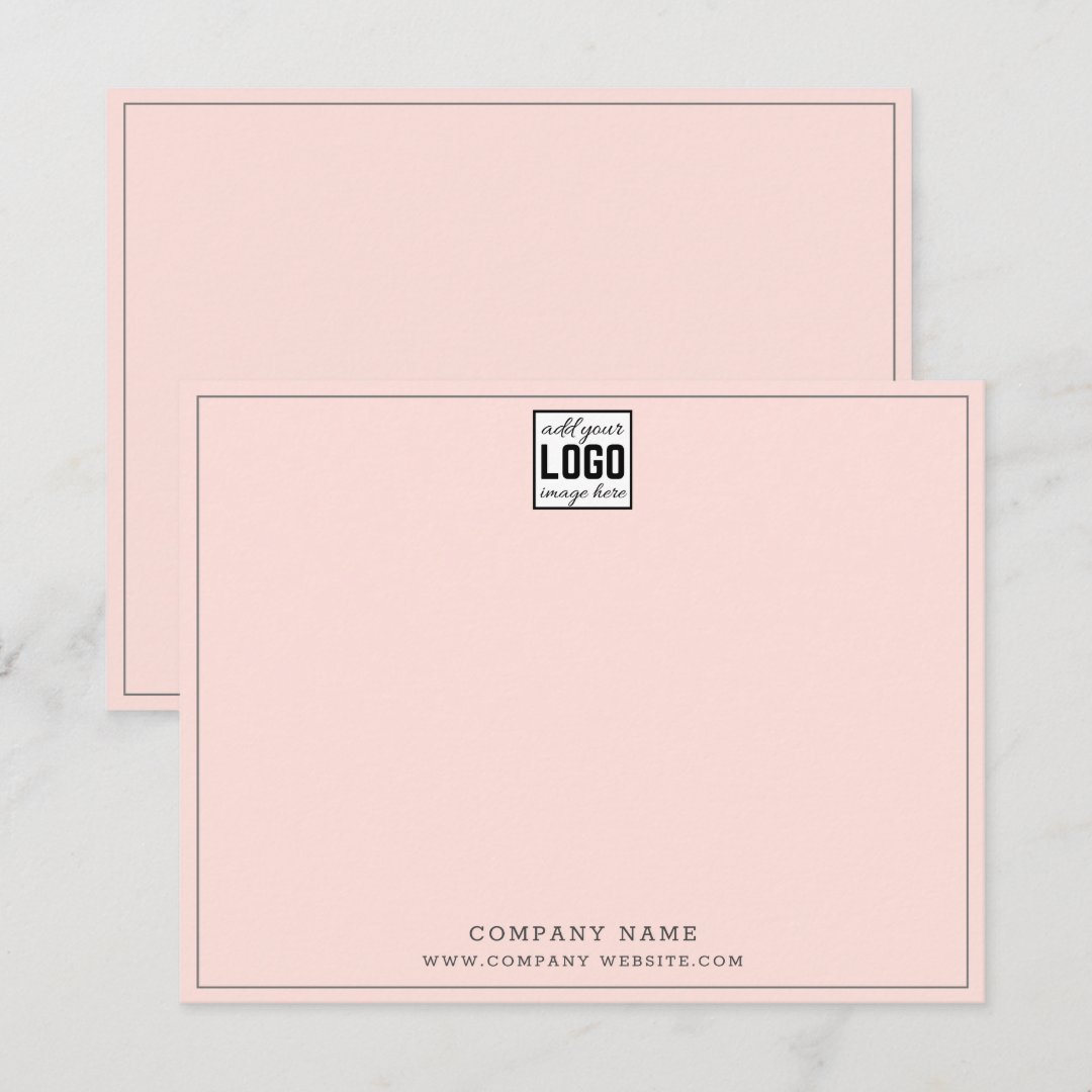 Custom Business Logo Company Name Gray Line Pink Note Card | Zazzle