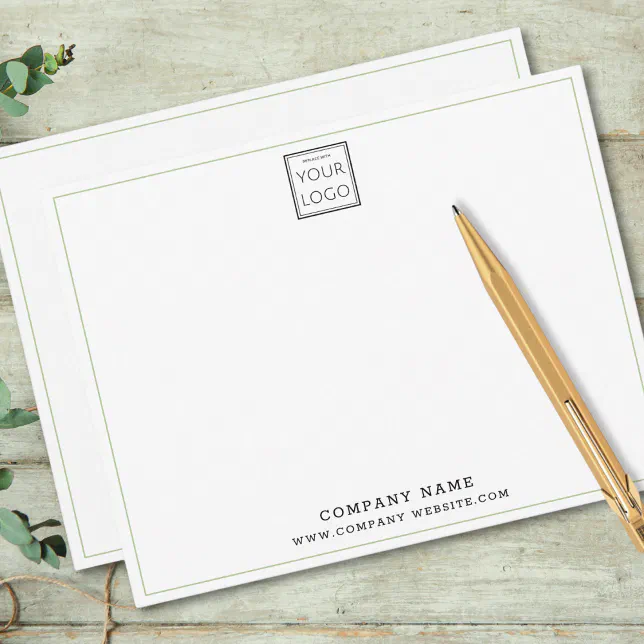 Custom Business Logo Company Name Green Border Note Card | Zazzle