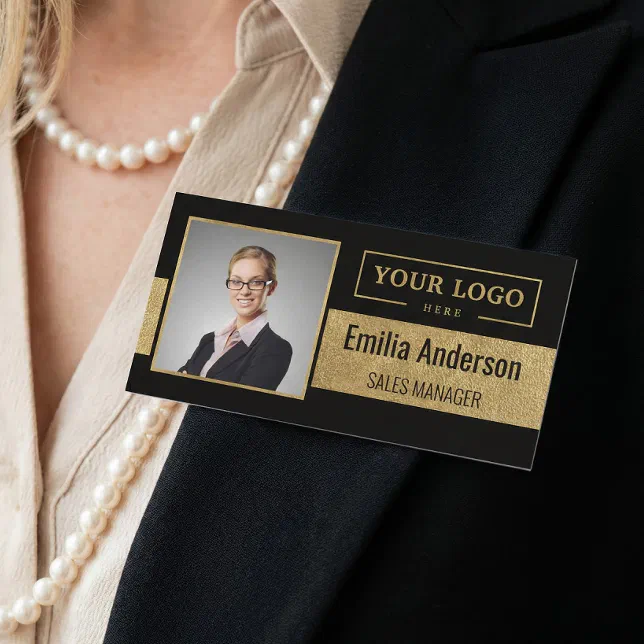 Custom Business Logo Corporate Employee Photo Name Tag | Zazzle