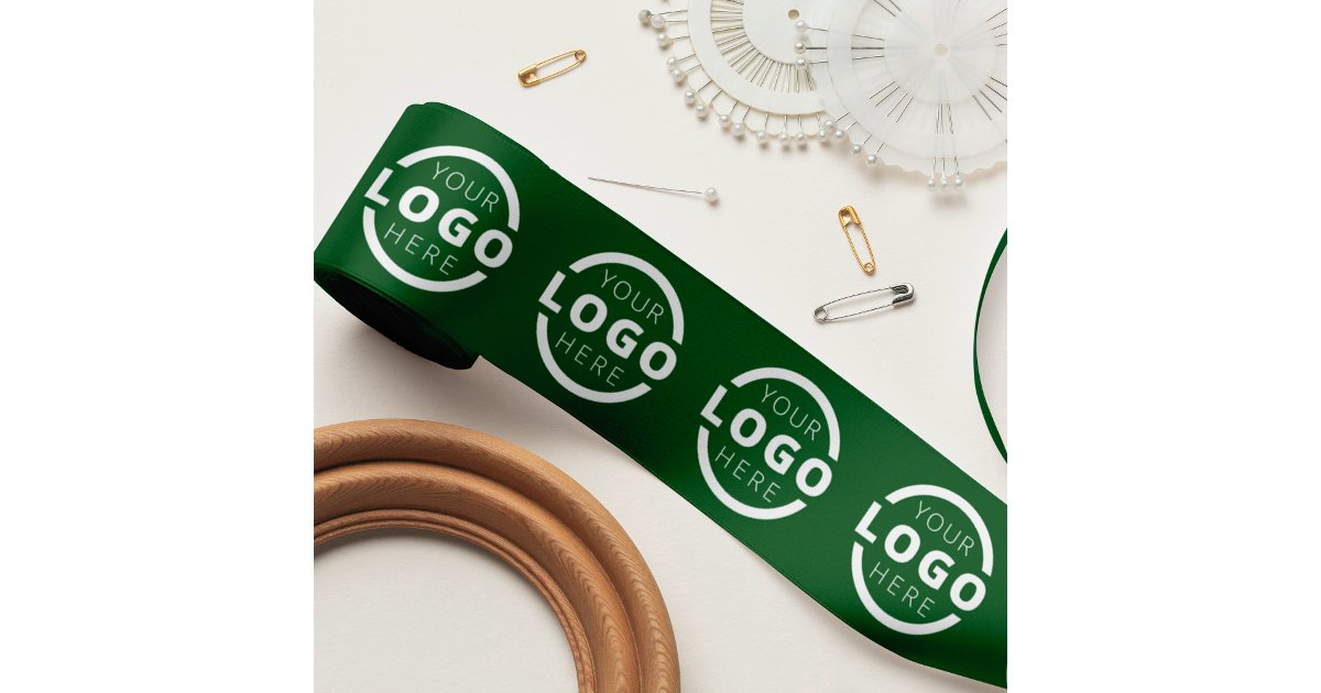 Custom Business Logo Corporate Promo Gift Green Satin Ribbon | Zazzle