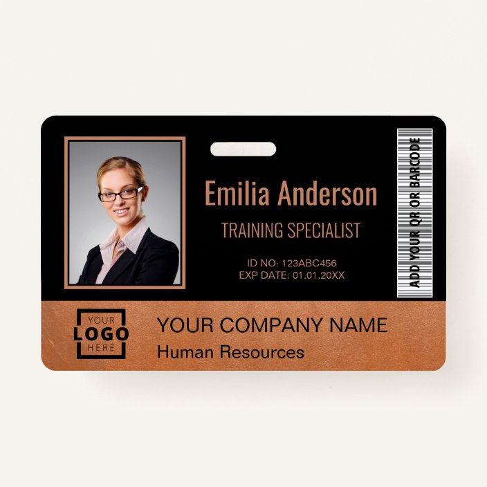 Custom Business Logo Employee Photo Copper Badge | Zazzle.com