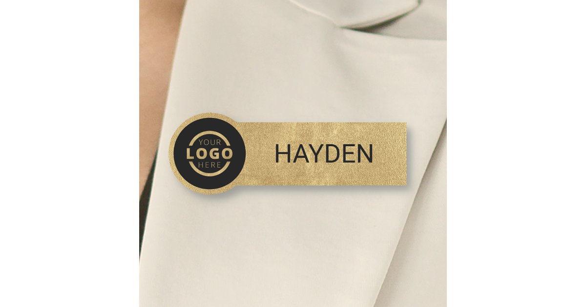 Custom Business Logo Gold Employee Staff Name Name Tag | Zazzle