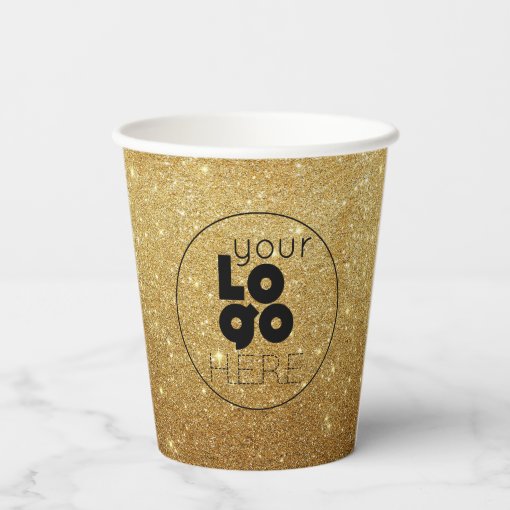 Custom Business Logo Gold Glitter Paper Party Cups | Zazzle
