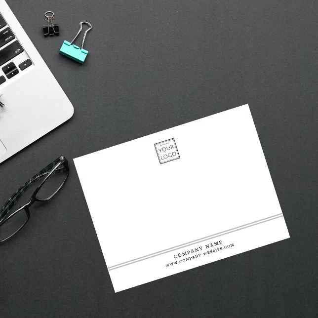 Custom Business Logo Gray Line Company Name Note Card | Zazzle