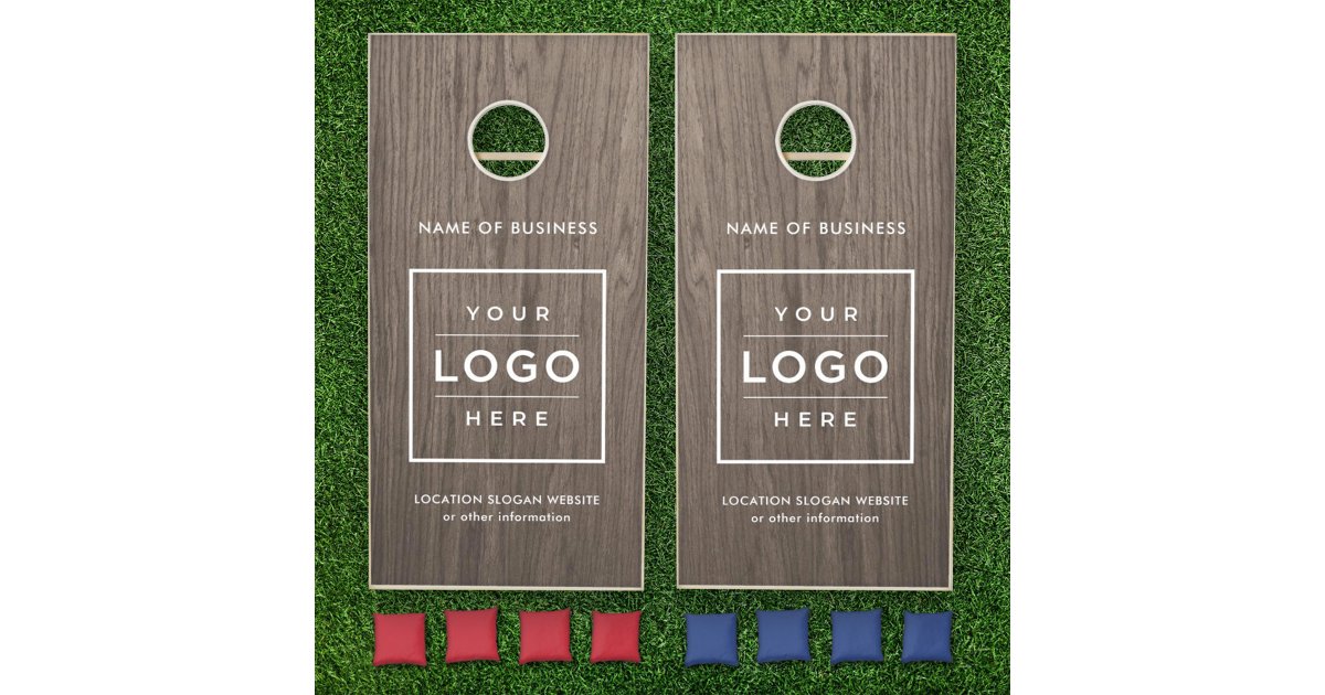 Custom Business Logo Gray Wood Grain Branded Cornhole Set | Zazzle