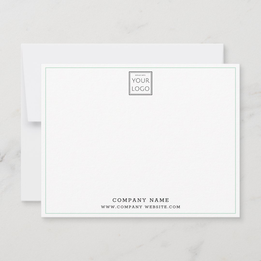 Custom Business Logo Green Border Company Name Note Card | Zazzle