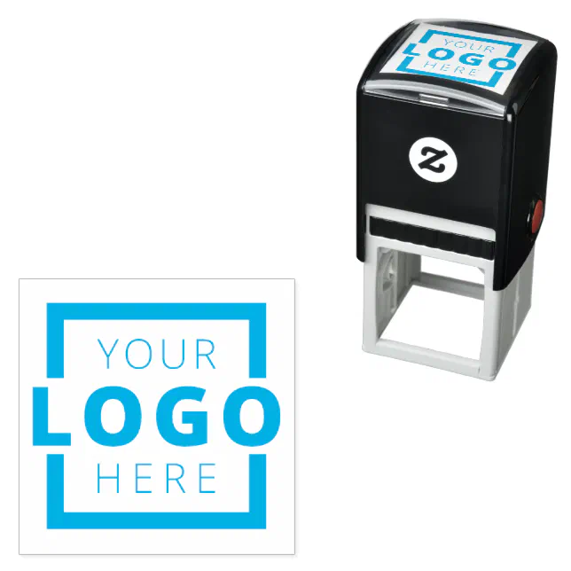 Custom Business Logo Light Aqua Blue Ink Stamp | Zazzle