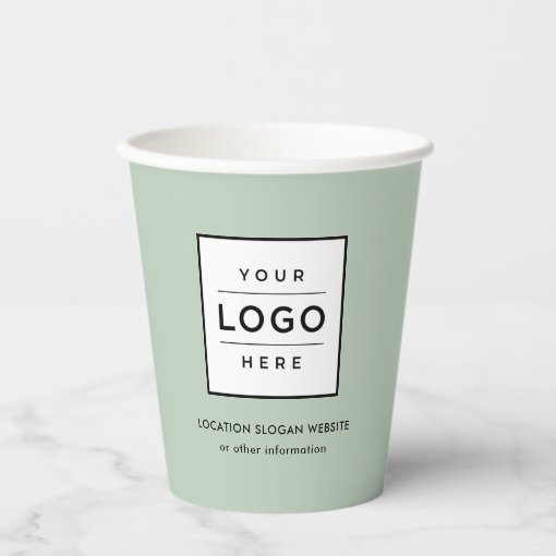 Custom Business Logo Light Green Branded Paper Cups | Zazzle