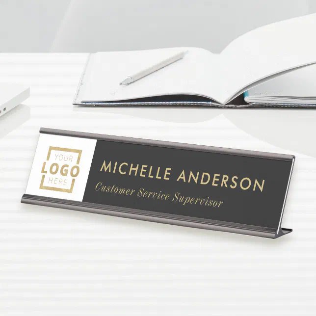Custom Business Logo Modern Employee Gold Desk Name Plate | Zazzle