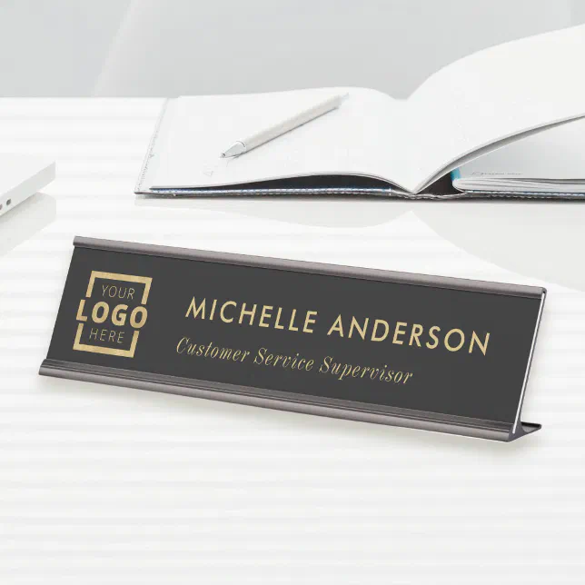 Custom Business Logo Modern Manager Gold Desk Name Plate | Zazzle