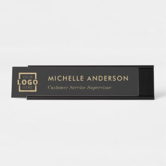 Custom Business Logo Modern Manager Gold Desk Name Plate | Zazzle