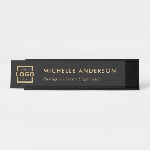 Custom Business Logo Modern Manager Gold Desk Name Plate | Zazzle