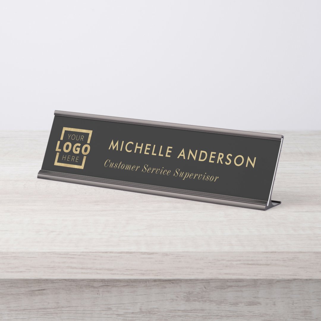 Custom Business Logo Modern Manager Gold Desk Name Plate | Zazzle