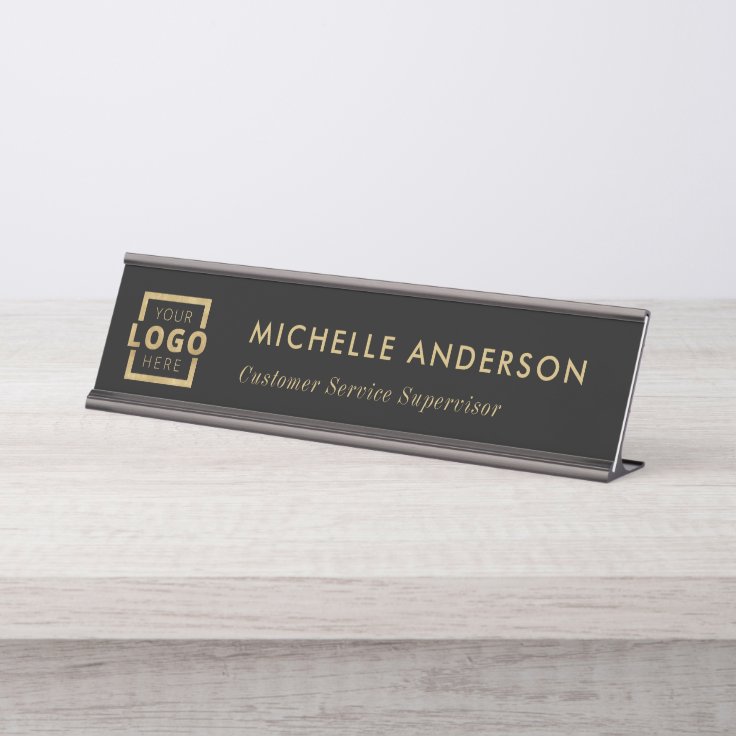 Custom Business Logo Modern Manager Gold Desk Name Plate | Zazzle