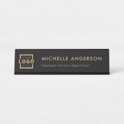 Custom Business Logo Modern Manager Gold Desk Name Plate | Zazzle