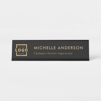 Custom Business Logo Modern Manager Gold Desk Name Plate | Zazzle