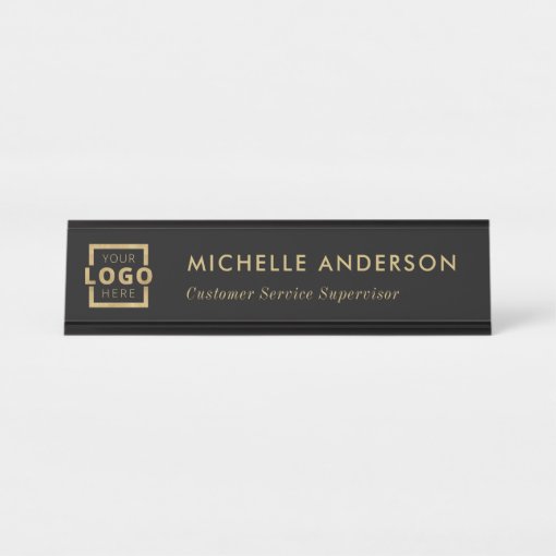 Custom Business Logo Modern Manager Gold Desk Name Plate | Zazzle