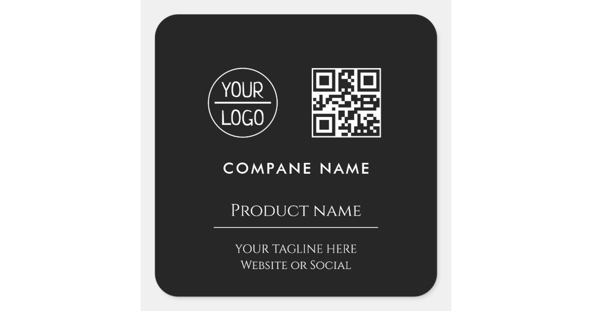 custom business logo Modern minimal Black Square Sticker | Zazzle