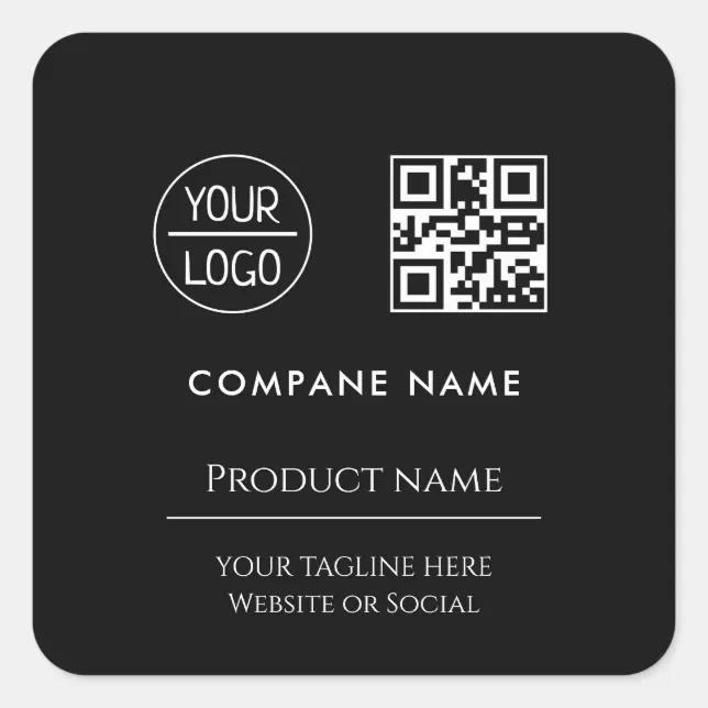 custom business logo Modern minimal Black Square Sticker | Zazzle