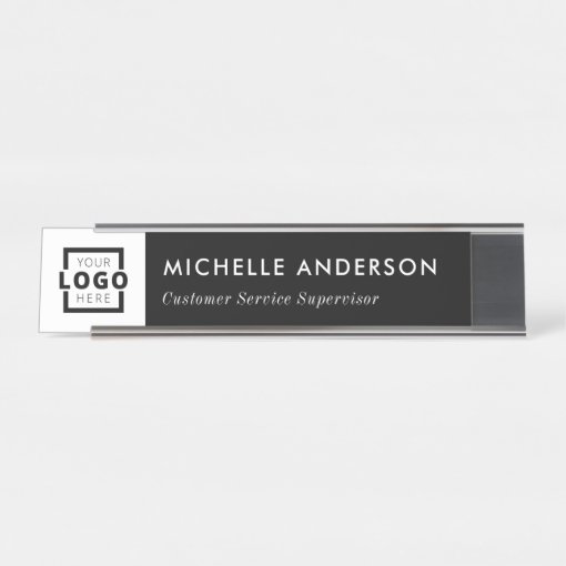 Custom Business Logo Modern Minimalist Employee Desk Name Plate | Zazzle