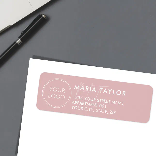 Custom Business Logo Modern Monogram Blush Pink Label | Zazzle