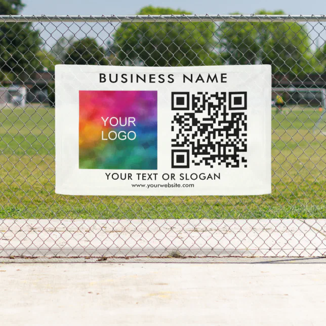 Custom Business Logo Name QR Code Modern Outdoor Banner | Zazzle