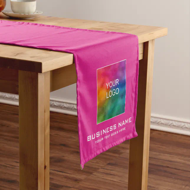 Custom Business Logo Name Text Pink Solid Color Short Table Runner | Zazzle