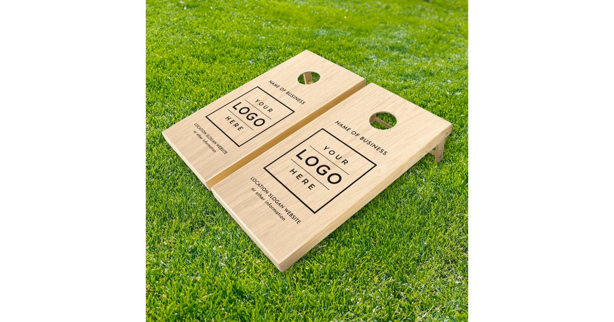 Custom Business Logo Natural Wood Grain Branded Cornhole Set | Zazzle