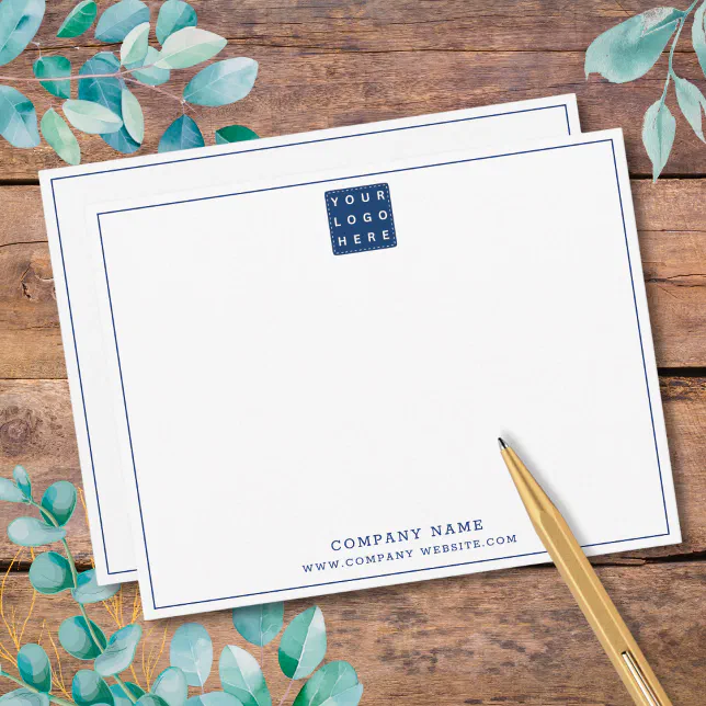 Custom Business Logo Navy Blue Company Name Note Card | Zazzle