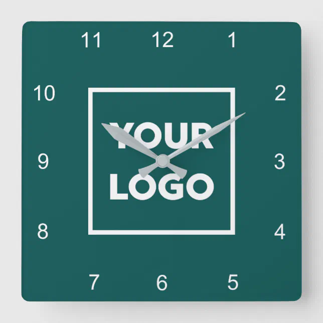 Custom Business Logo on Minimal Teal Background Square Wall Clock | Zazzle