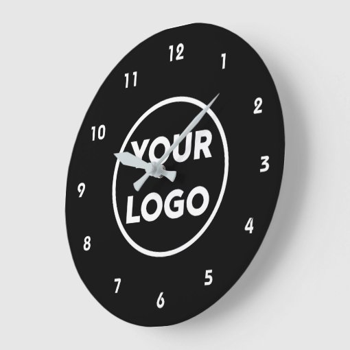 Custom Business Logo on Simple Black Background Large Clock | Zazzle